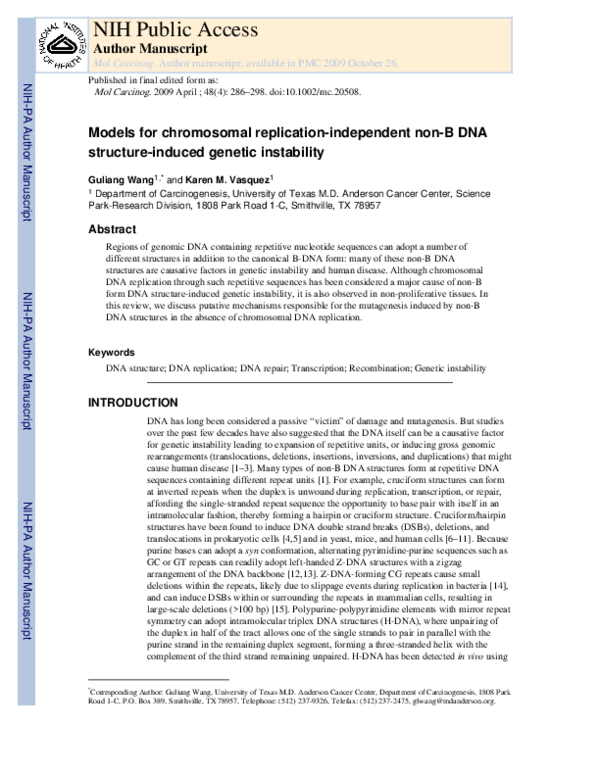 (PDF) Models for chromosomal replication-independent non-B DNA ...