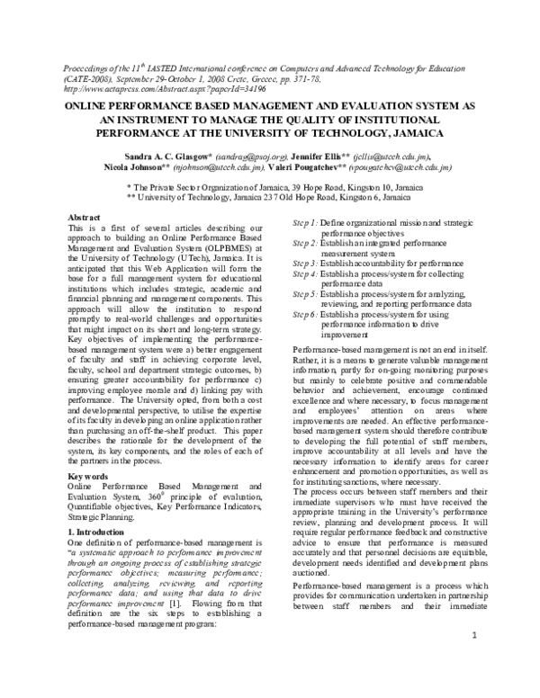 (PDF) Online Performance Based Management and Evaluation System at the University of Technology ...
