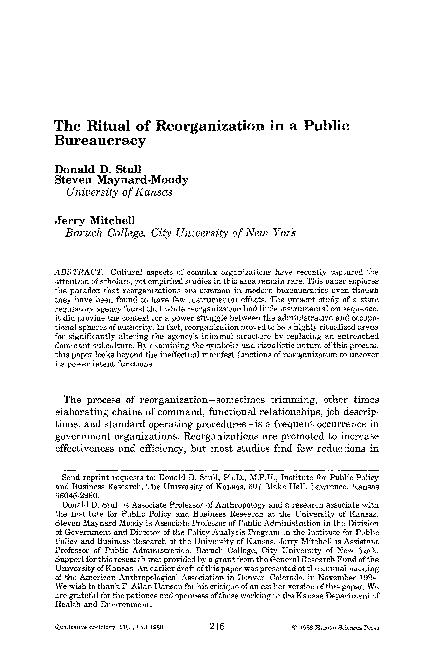 (PDF) The ritual of reorganization in a public bureaucracy