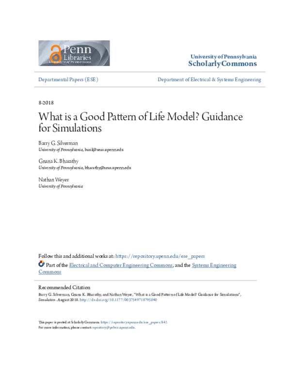(PDF) What is a good pattern of life model? Guidance for simulations