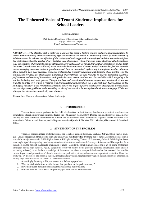 (PDF) The Unheared Voice of Truant Students: Implications for School ...