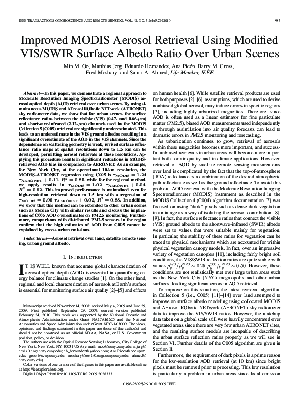 (PDF) Improved MODIS Aerosol Retrieval Using Modified VIS/SWIR Surface Albedo Ratio Over Urban ...