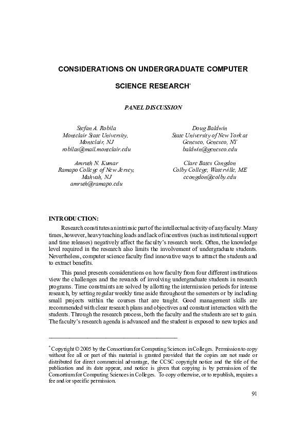 (PDF) Considerations on undergraduate computer science research