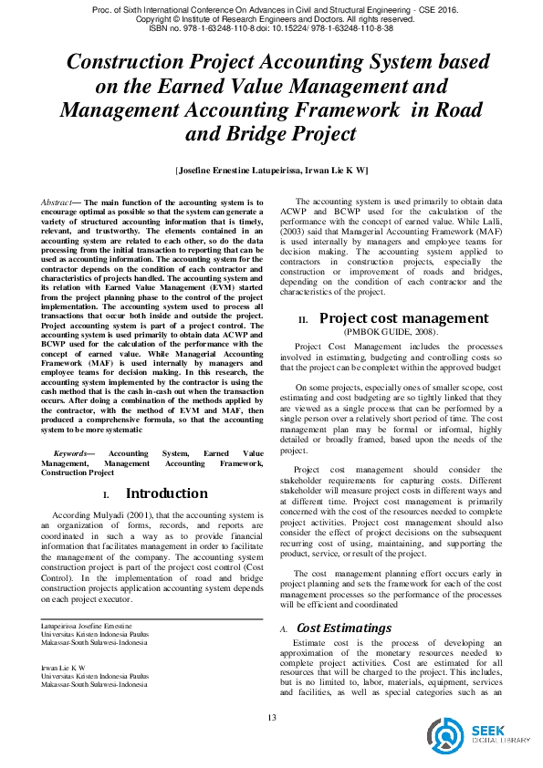 (PDF) Construction Project Accounting System based on the Earned Value ...