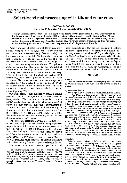 (PDF) Selective visual processing with tilt and color cues