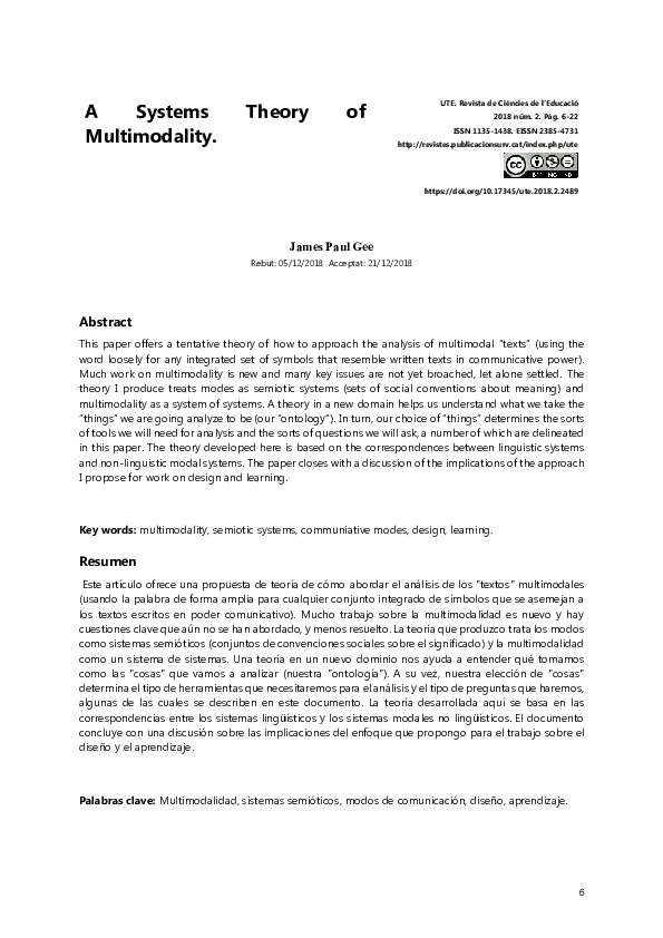 (PDF) A Systems Theory of Multimodality