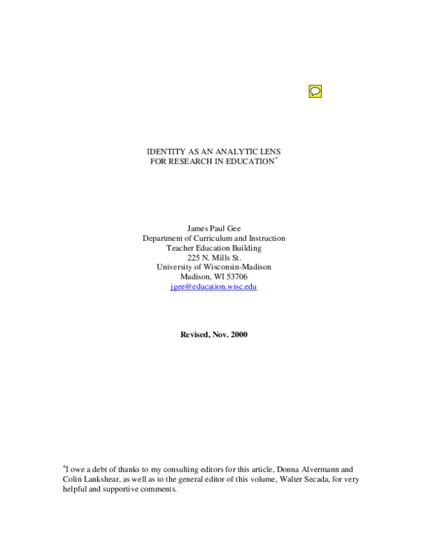 (PDF) Identity as an Analytic Lens for Research in Education