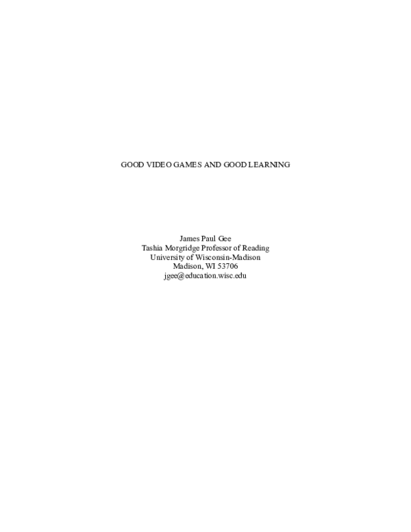 (PDF) Good Video Games and Good Learning