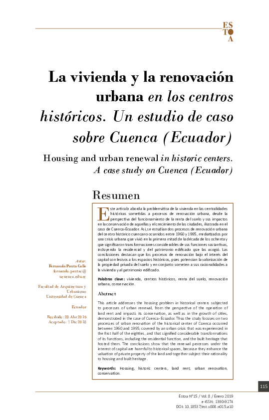 (PDF) Housing and urban renewal in historic centers. A case study on ...