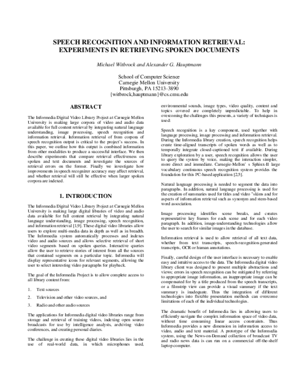 Pdf Speech Recognition And Information Retrieval Experiments In