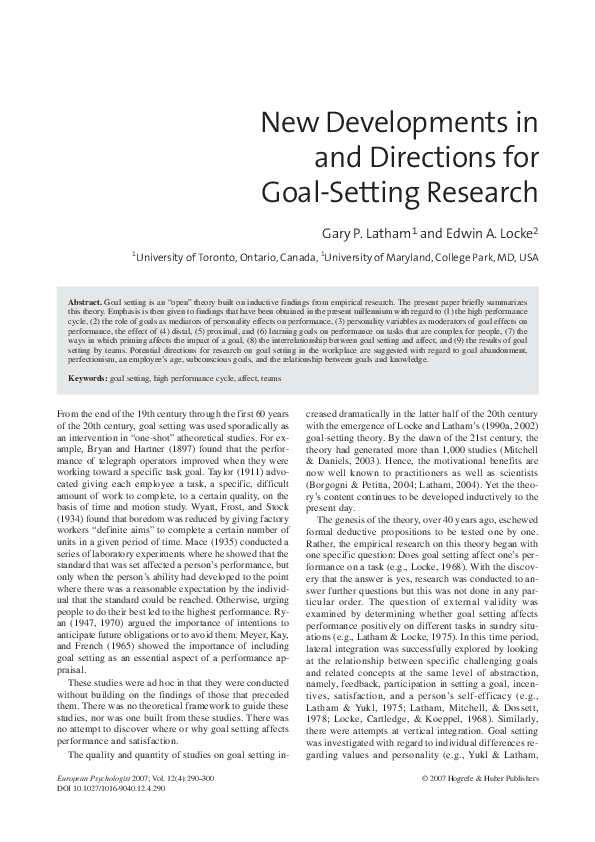 (PDF) New Developments in and Directions for Goal-Setting Research