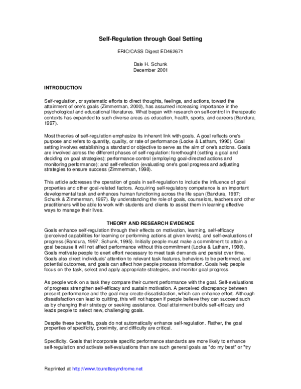 (PDF) Self-regulation through Goal Setting*