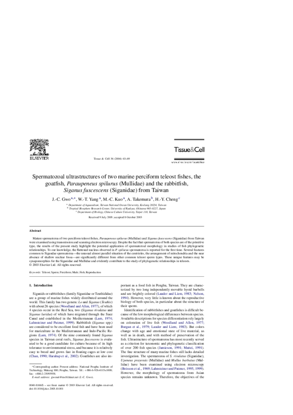 (PDF) Spermatozoal ultrastructures of two marine perciform teleost ...