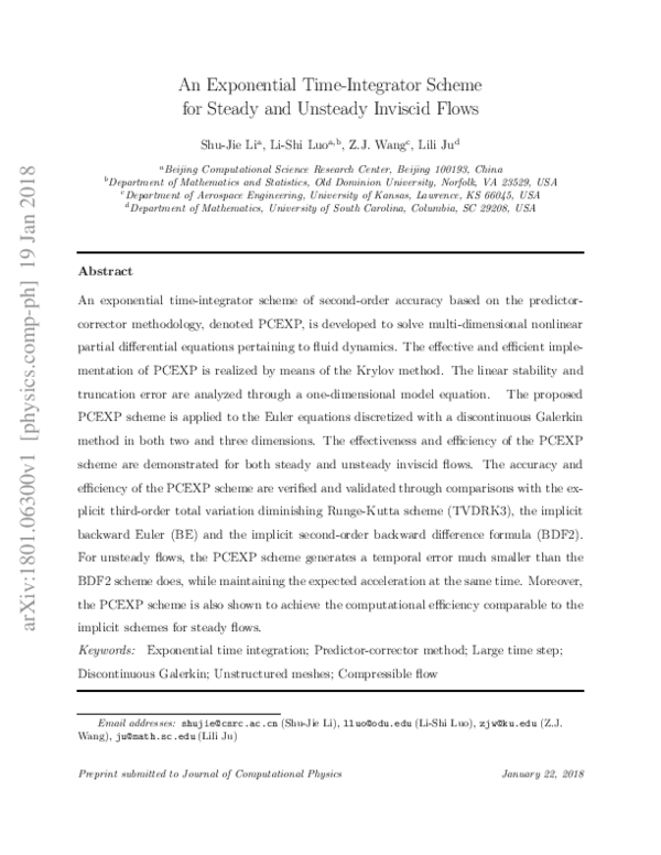 Pdf An Exponential Time Integrator Scheme For Steady And Unsteady Inviscid Flows Li Shi Luo