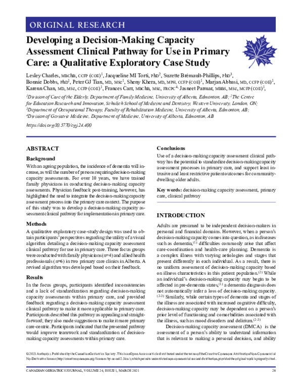 (PDF) Developing a Decision-Making Capacity Assessment Clinical Pathway ...