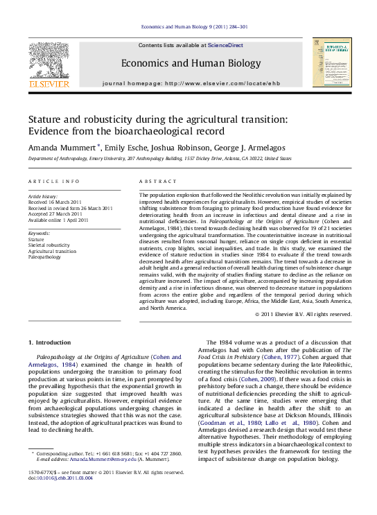 (PDF) Stature and robusticity during the agricultural transition ...