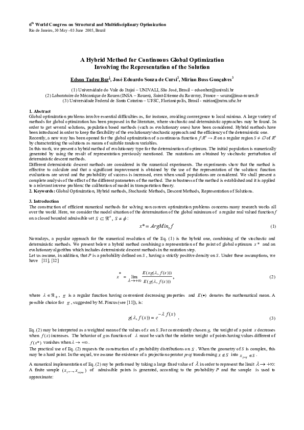 (PDF) A Hybrid Method for Continuous Global Optimization Involving the Representation of the ...