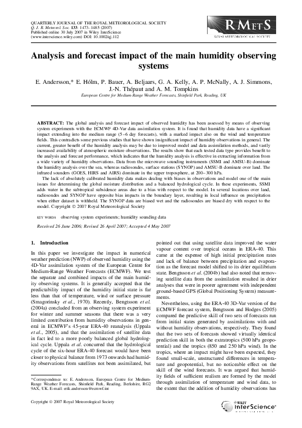 (PDF) Analysis and forecast impact of the main humidity observing systems
