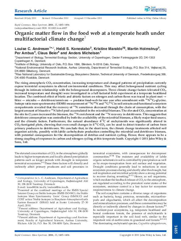 (PDF) Organic matter flow in the food web at a temperate heath under ...