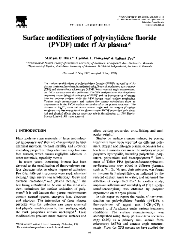 (PDF) Surface modifications of polyvinylidene fluoride (PVDF) under rf ...