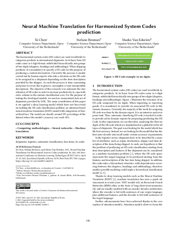 (PDF) Neural Machine Translation for Harmonized System Codes prediction