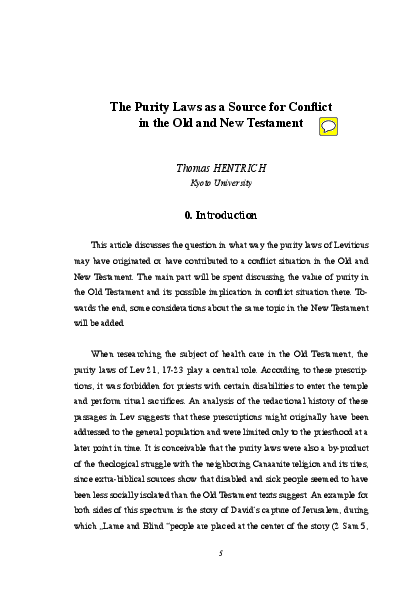 (PDF) The Purity Laws as a Source for Conflict in the Old and New Testament