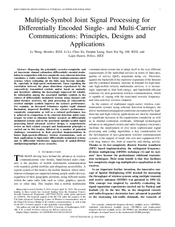 Pdf Multiple Symbol Joint Signal Processing For Differentially Encoded Single And Multi