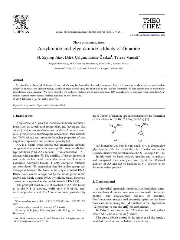 (PDF) Acrylamide and glycidamide adducts of Guanine