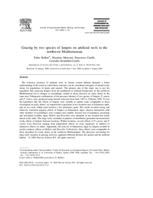 (PDF) Grazing by two species of limpets on artificial reefs in the ...