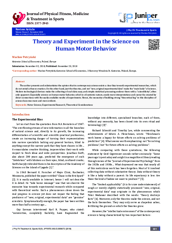 (PDF) Theory and Experiment in the Science on Human Motor Behavior