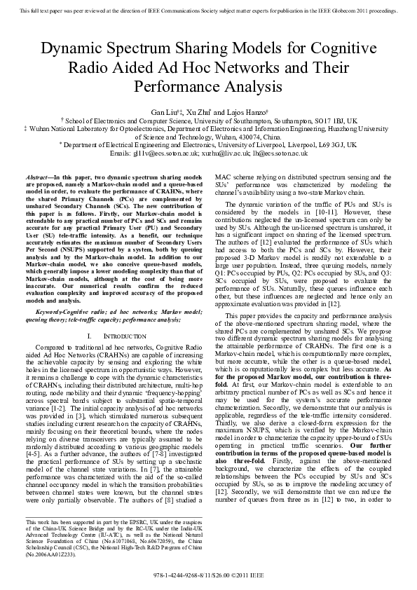 (PDF) Dynamic spectrum sharing models for cognitive radio aided Ad Hoc ...