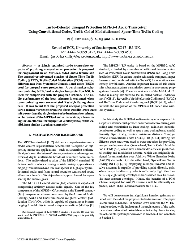 Pdf Turbo Detected Unequal Protection Mpeg 4 Audio Transceiver Using Convolutional Codes
