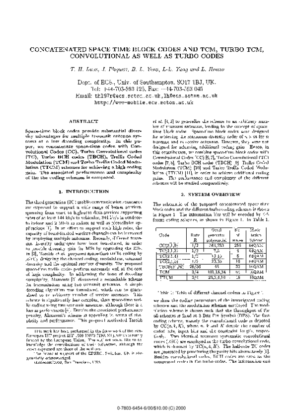 (PDF) Concatenated space-time block codes and TCM, turbo TCM, convolutional as well as turbo codes