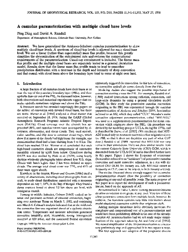 (PDF) A cumulus parameterization with multiple cloud base levels