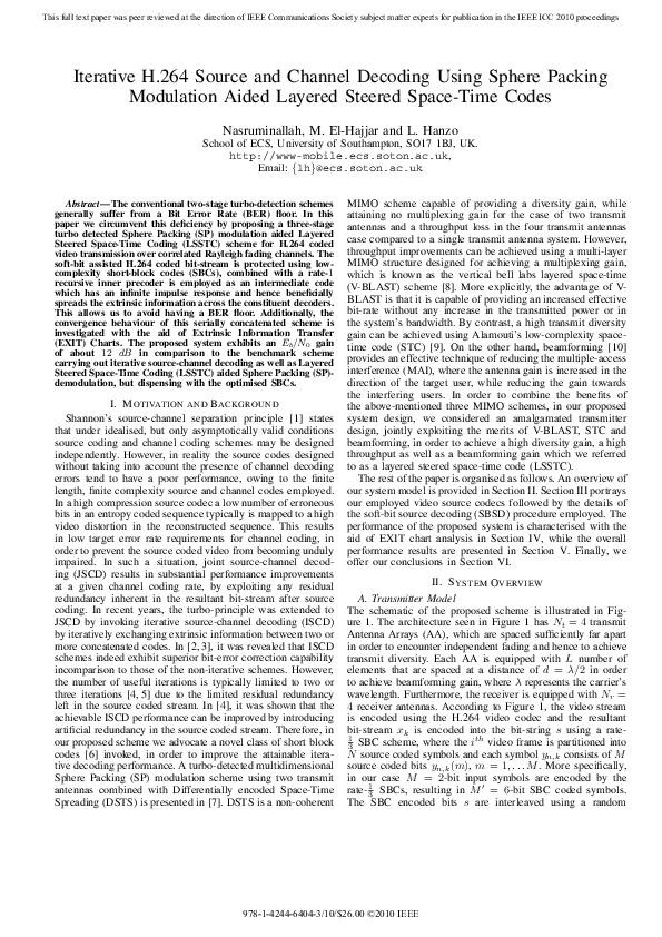 (PDF) Iterative H.264 Source and Channel Decoding Using Sphere Packing Modulation Aided Layered ...
