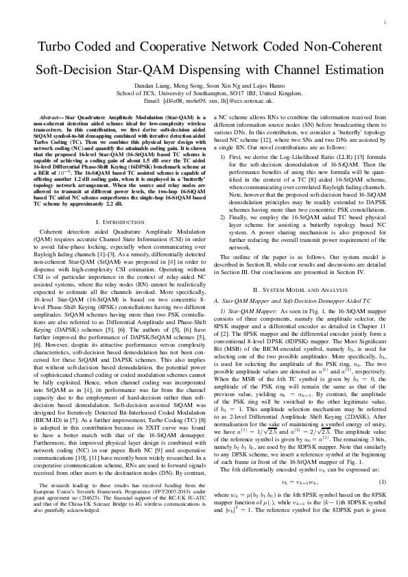 Pdf Turbo Coded And Cooperative Network Coded Non Coherent Soft Decision Star Qam Dispensing