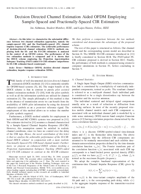(PDF) Decision Directed Channel Estimation Aided OFDM Employing Sample-Spaced and Fractionally ...