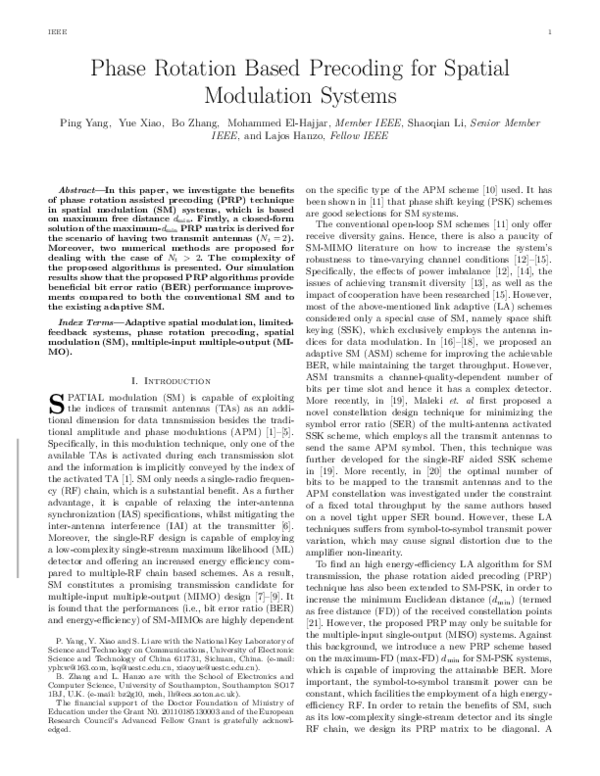 Pdf Phase Rotation Based Precoding For Spatial Modulation Systems