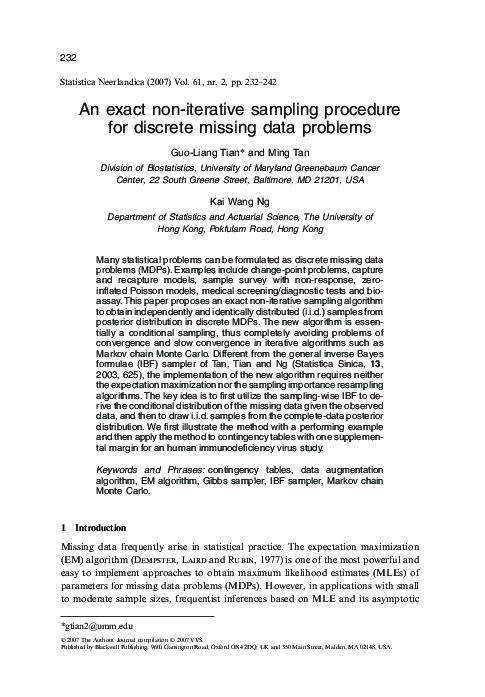 Pdf An Exact Non Iterative Sampling Procedure For Discrete Missing