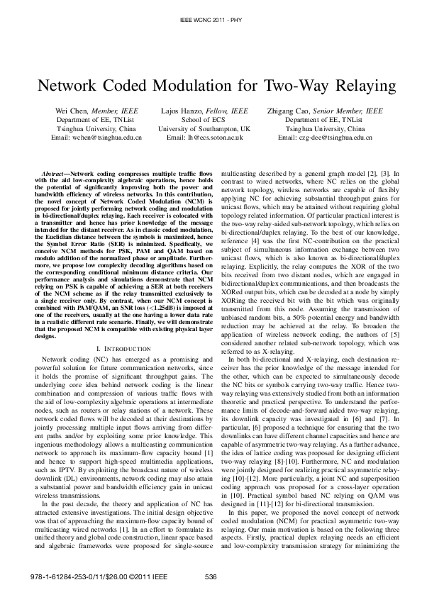 Pdf Network Coded Modulation For Two Way Relaying