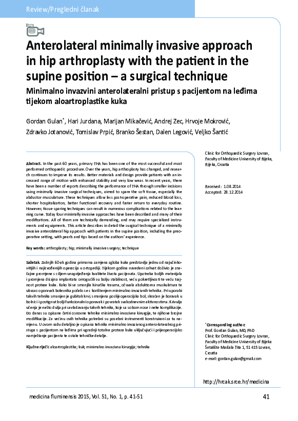 (PDF) Anterolateral minimally invasive approach in hip arthroplasty ...