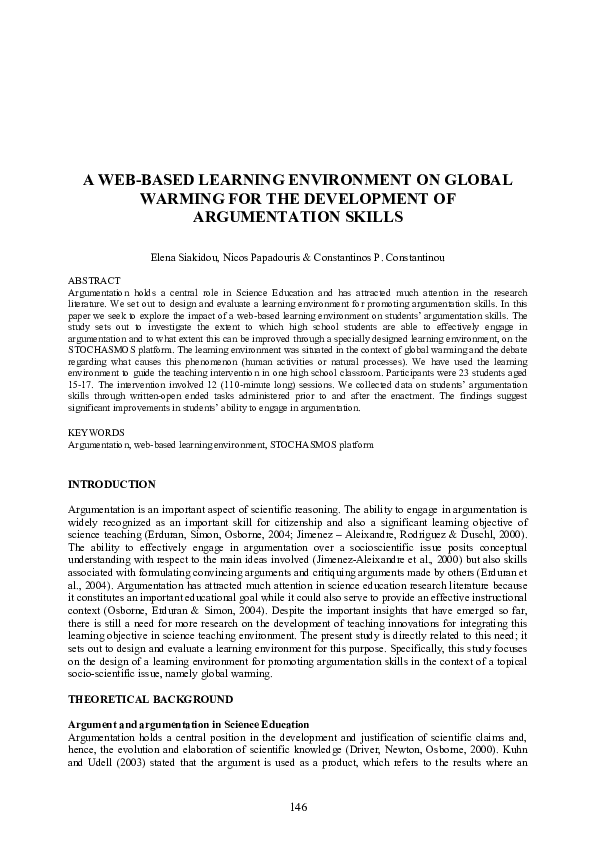 (PDF) A web-based learning environment on global warming for the development of argumentation ...