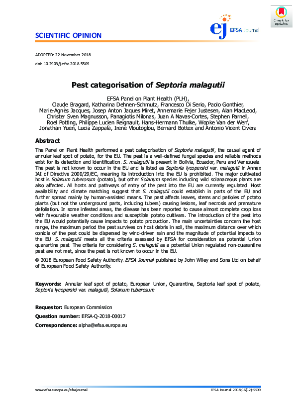 (PDF) Pest categorisation of Septoria malagutii