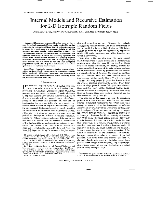 (PDF) Internal models and recursive estimation for 2-D isotropic random fields | Bernard Levy ...