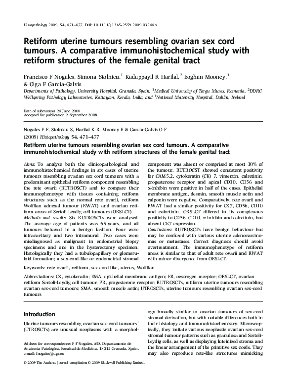 (PDF) Retiform uterine tumours resembling ovarian sex cord tumours. A ...