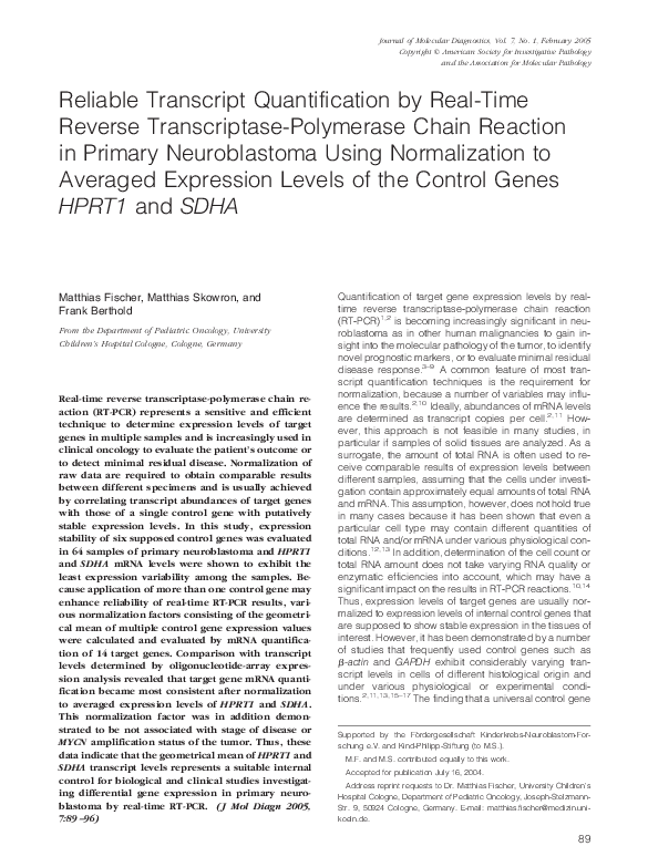 (PDF) Reliable Transcript Quantification by Real-Time Reverse Transcriptase-Polymerase Chain ...