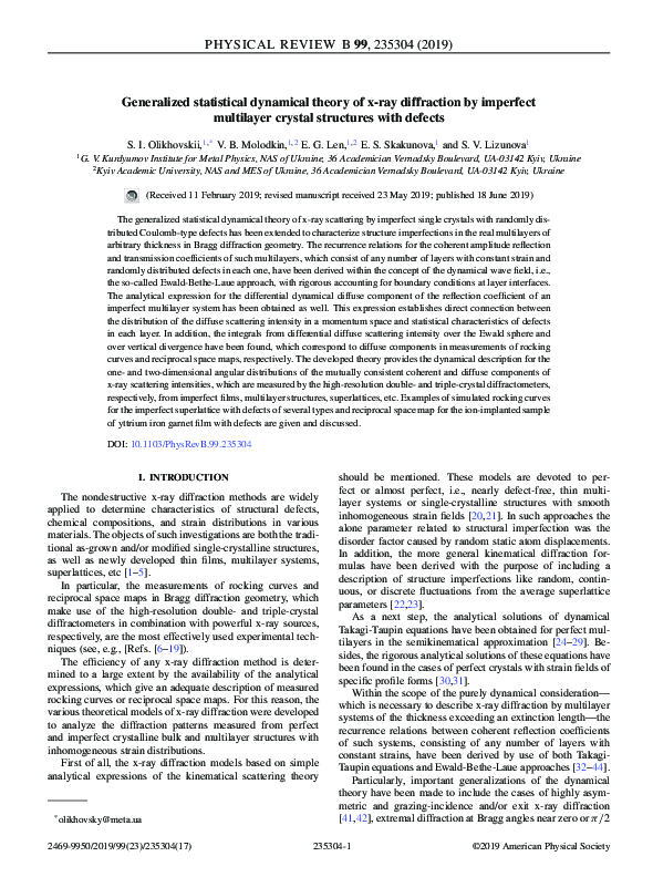 (PDF) Generalized statistical dynamical theory of x-ray diffraction by ...