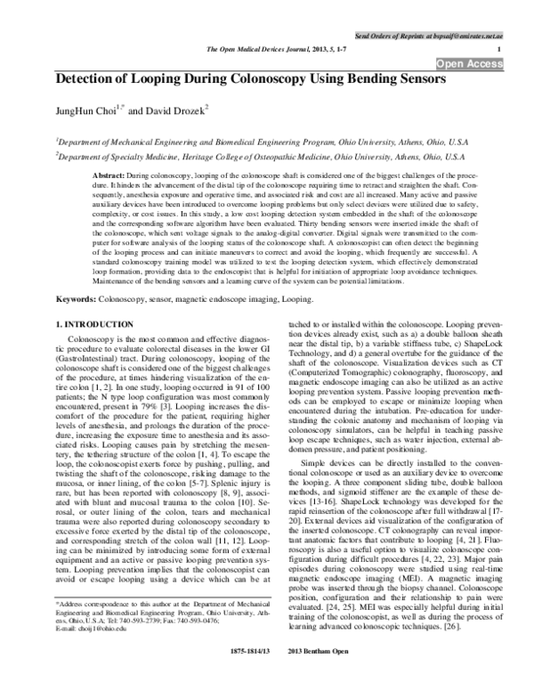 (PDF) Detection of Looping During Colonoscopy Using Bending Sensors
