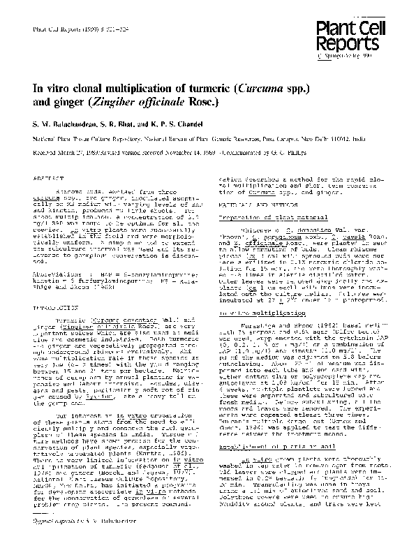 (PDF) In vitro clonal multiplication of turmeric (Curcuma spp.) and ...