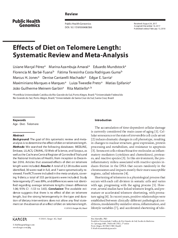 (PDF) Effects of Diet on Telomere Length: Systematic Review and Meta-Analysis